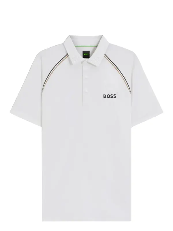 BOSS Active Signature-stripe Polo Shirt With Odour Control - White
