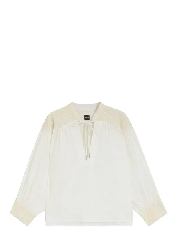 BOSS Regular-fit Dobby Cotton Voile Blouse - White