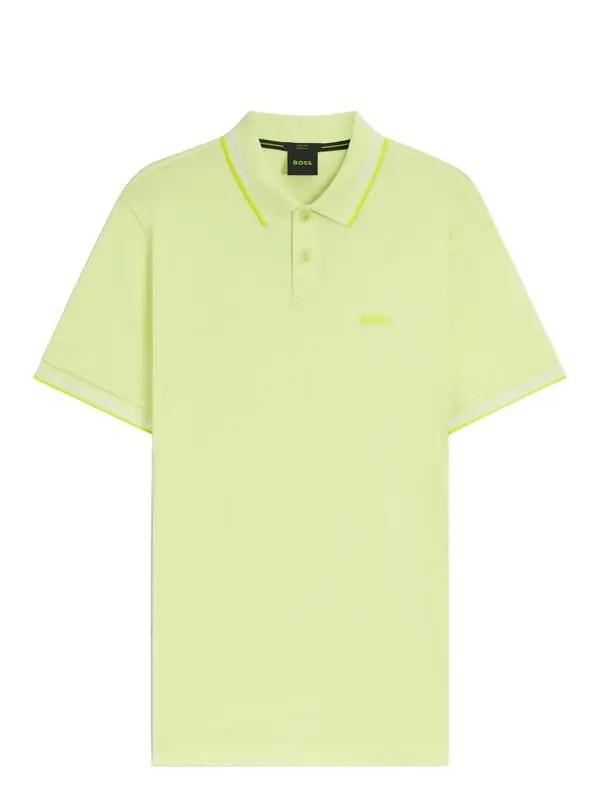 BOSS Stretch-cotton Slim-fit Polo Shirt With Branding And Stripes - Light Green