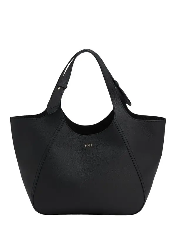 BOSS Grained Leather Tote Bag With Logo Lettering - Black