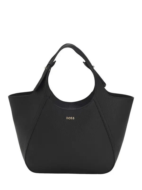BOSS Logo-lettering Tote Bag In Grained Leather - Black