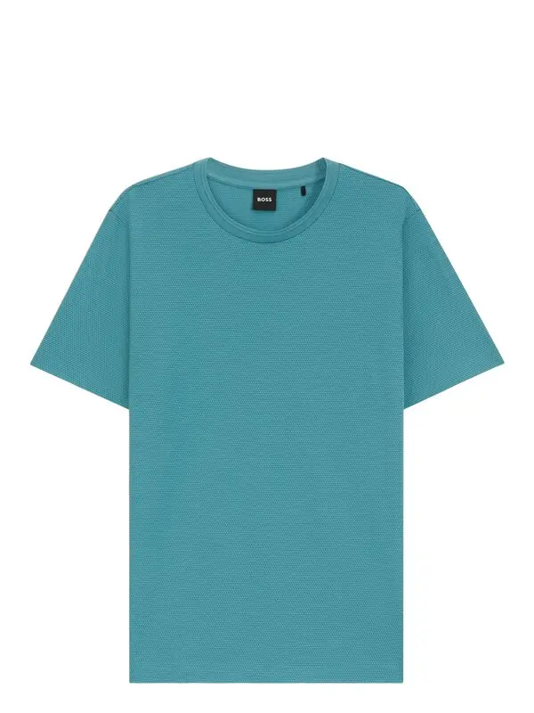 BOSS Bubble-jacquard Structure T-shirt In A Cotton Blend - Light Blue