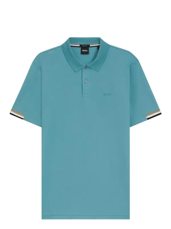 BOSS Rubberised-logo Polo Shirt In Mercerised Cotton - Light Blue