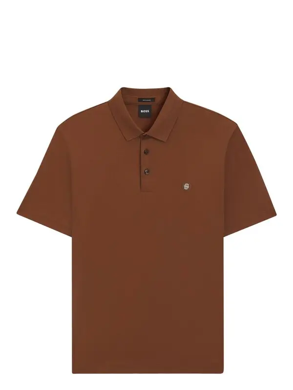 BOSS Double-monogram Polo Shirt In Mercerised Cotton - Brown