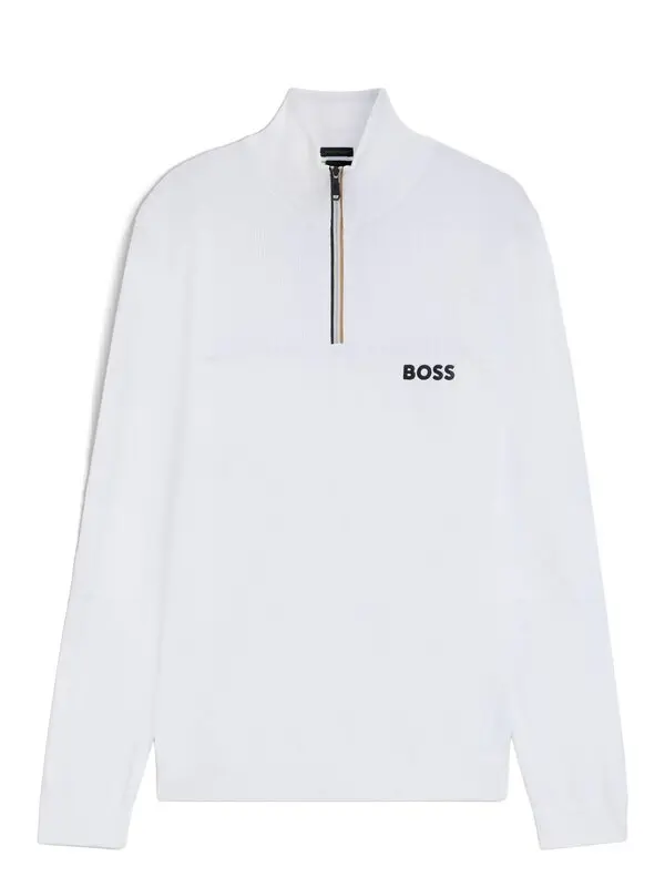 BOSS Water-repellent Zip-neck Cotton-blend Sweater - White