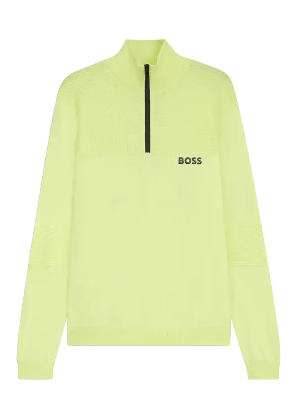 BOSS Zip-neck Cotton-blend Sweater - Light Green