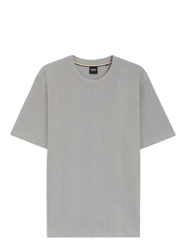 BOSS Cotton-blend T-shirt With Waffle Structure - Light Grey