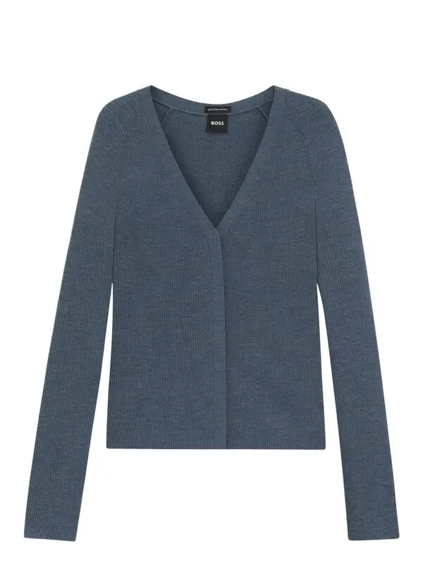 BOSS Virgin Wool Cardigan With Concealed Closure - Light Blue