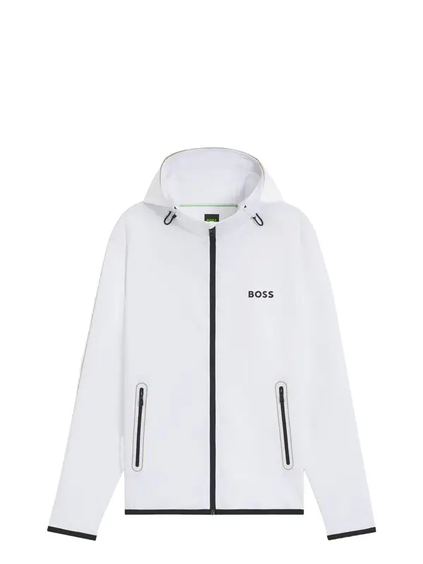 BOSS Active Stretch-gabardine Zip-up Hoodie - White