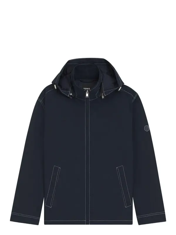 BOSS Removable-hood Jacket With Water-repellent Finish - Dark Blue