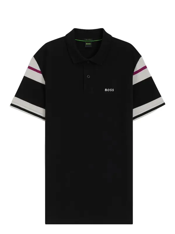 BOSS Block-stripe Polo Shirt In Cotton Piqu - Black