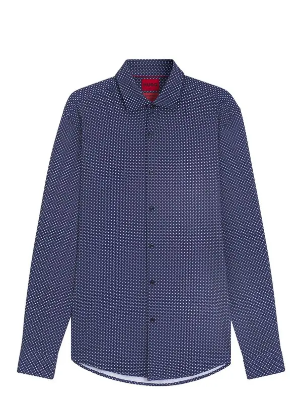 Hugo Printed Slim-fit Shirt In Performance-stretch Jersey - Dark Blue