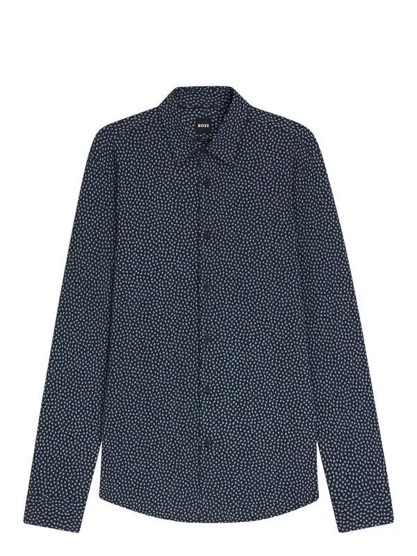 BOSS Printed Slim-fit Shirt In A Cotton Blend - Dark Blue
