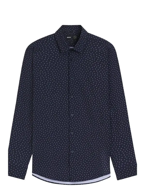 BOSS Printed Slim-fit Shirt In Performance-stretch Jersey - Dark Blue