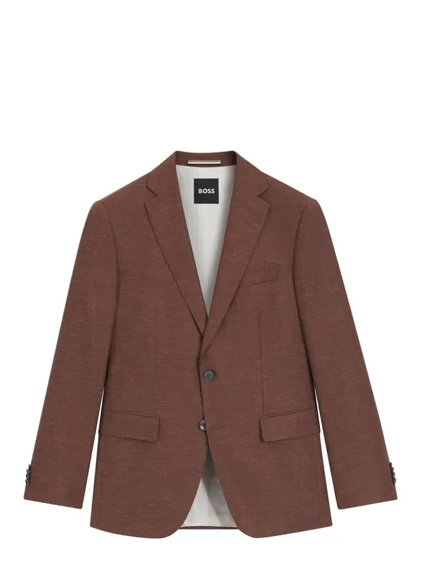 BOSS Patterned Slim-fit Jacket In Stretch Fabric - Brown