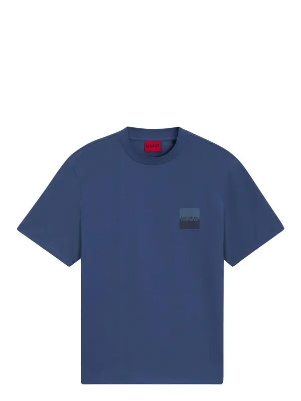 Hugo Split-logo T-shirt In Cotton Jersey - Blue