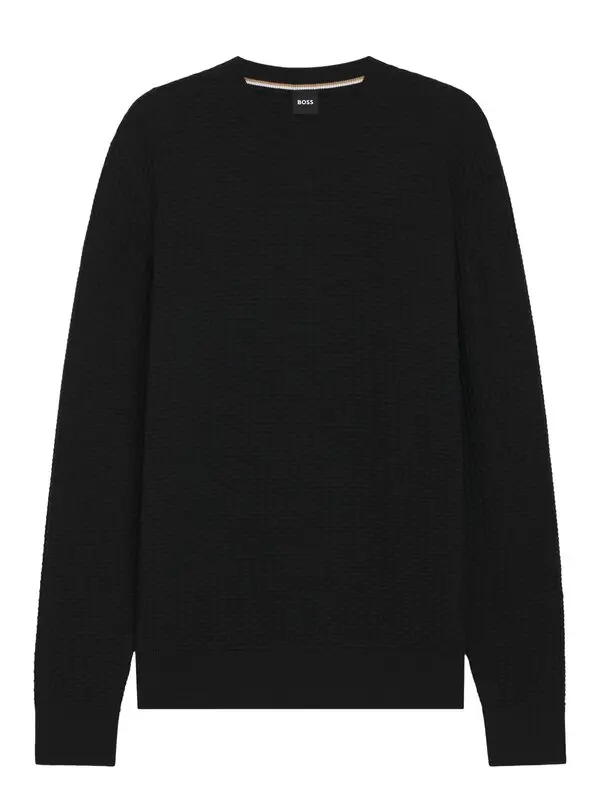 BOSS Cotton Sweater With Knitted Structure - Black