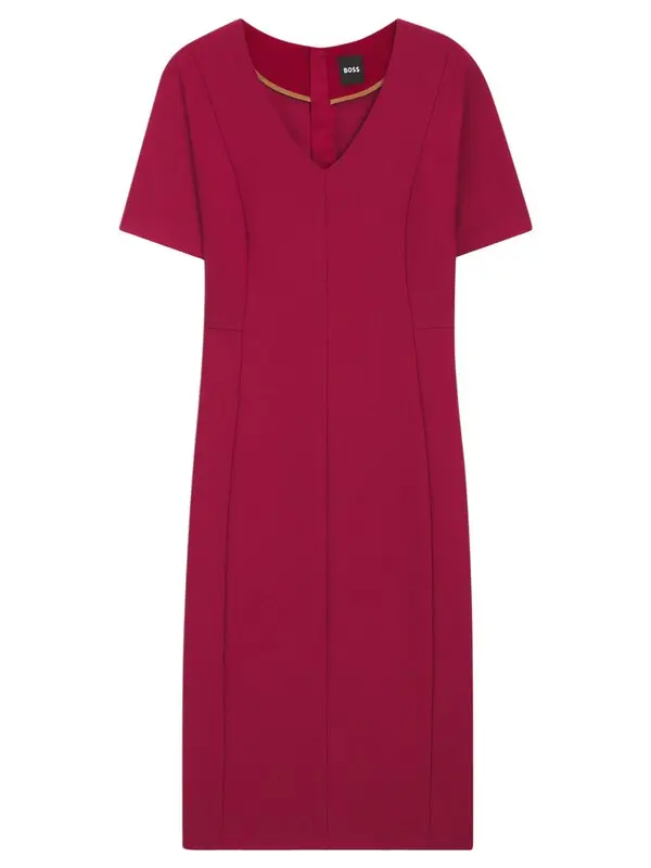 BOSS V-neck Business Dress With Seam Details - Dark Red