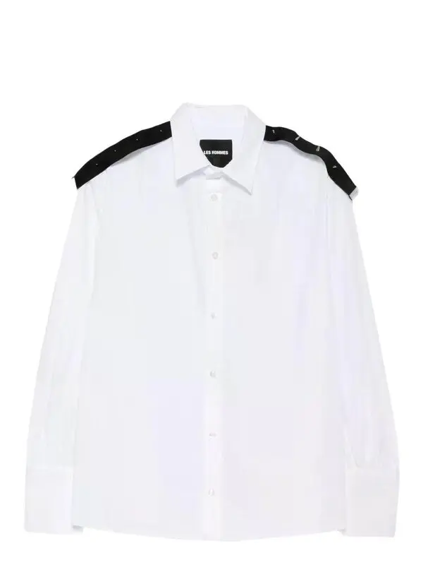 LES HOMMES Stud-embellished Shoulder-strap Shirt - White