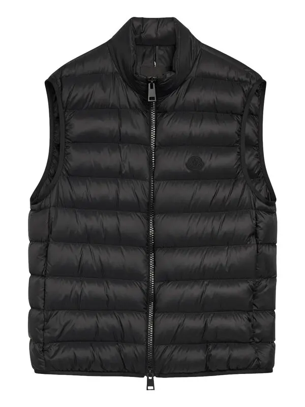 Moncler Quilted Shell Gilet With Logo Appliqu - Black