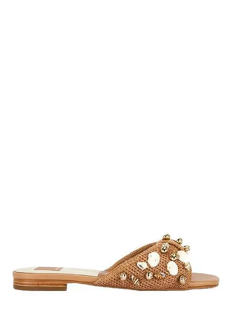 Dolce Vita Lizza Embellished Raffia Sandals - Tan