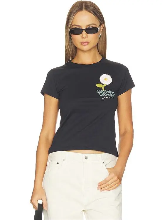 GANNI Basic Cotton Jersey Baby Fit Crochet Patch T-shirt - Black
