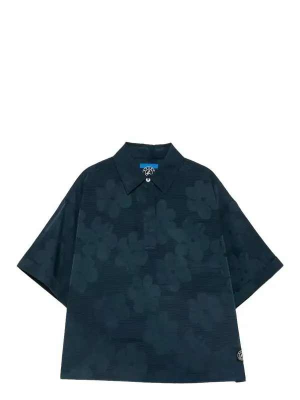 AGNES B. Seersucker Polo Shirt - Blue