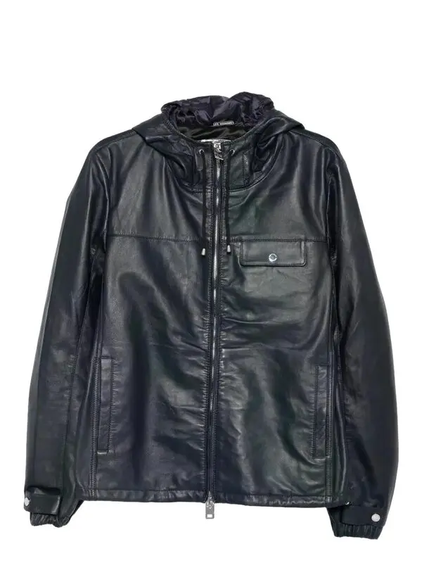 LES HOMMES Hooded Leather Jacket - Blue