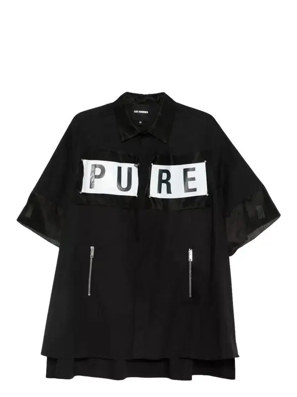LES HOMMES Graphic-print Zip-pocket Shirt - Black