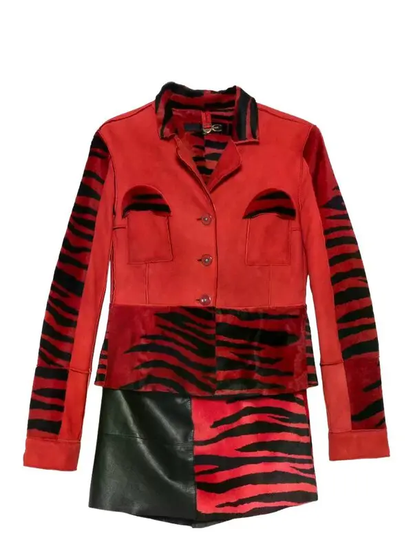 Roberto Cavalli 2000s Buttoned Leather Jacket And Skirt Set - Red