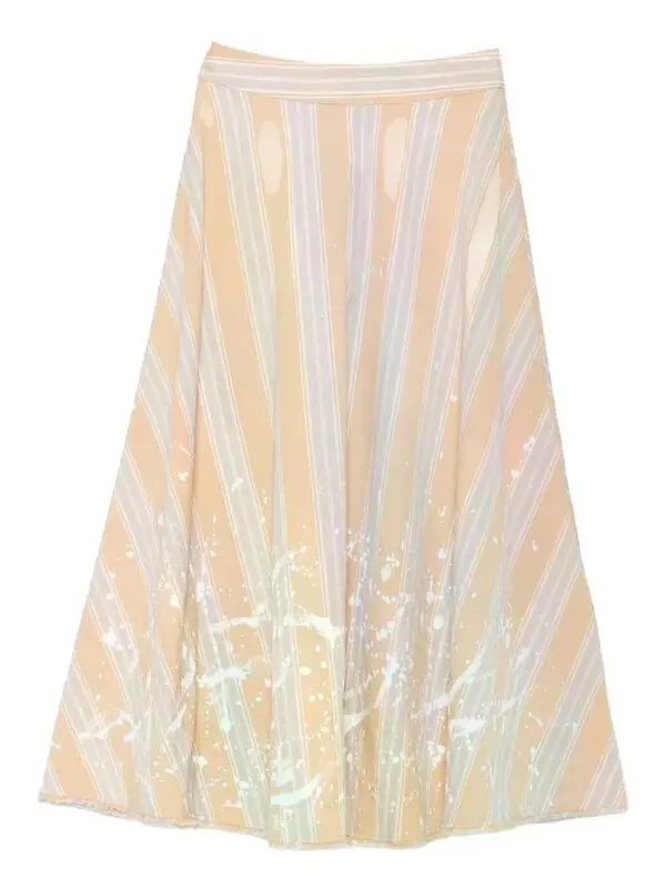 A TENTATIVE ATELIER Stripe-print Paint-splatter A-line Skirt - Neutrals