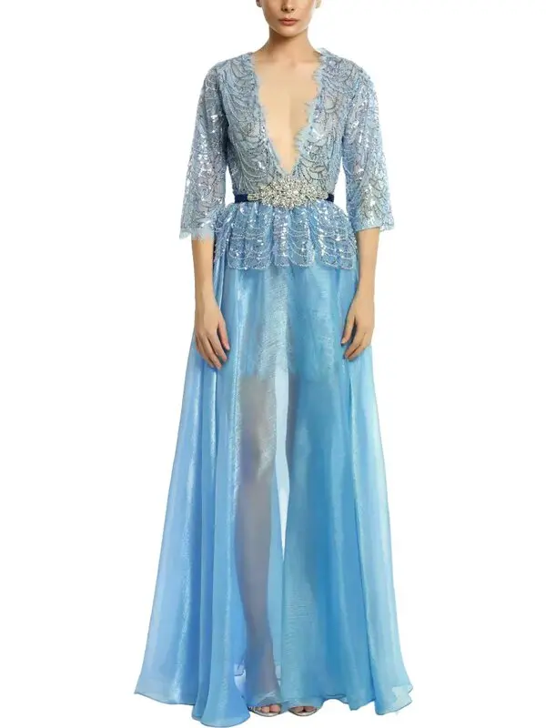 MIAU BY CLARA ROTESCU Alia Sequin-embellished Peplum Dress - Blue