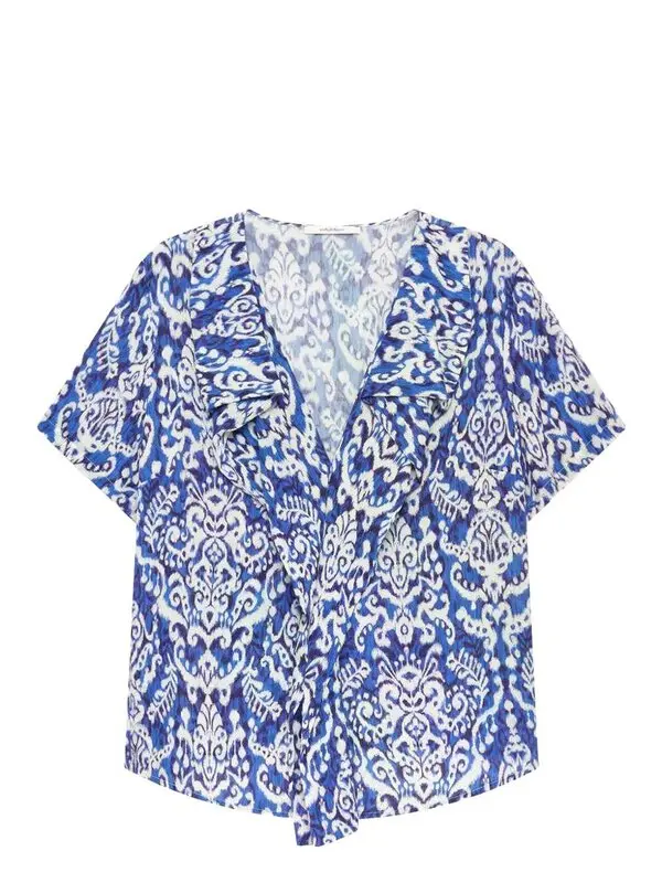 Malìparmi Ikat-print Ruffled Top - Blue