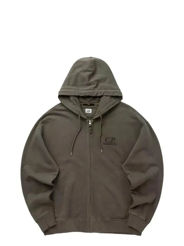 C.P. COMPANY Logo-embroidered Fleece Hoodie - Green