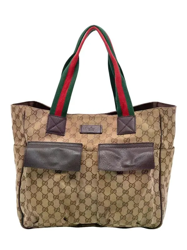 Gucci Gg Canvas Web Double Pockets Tote Bag - Neutrals