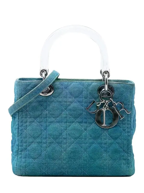 Dior 1999 Medium Denim Cannage Lady Satchel - Blue