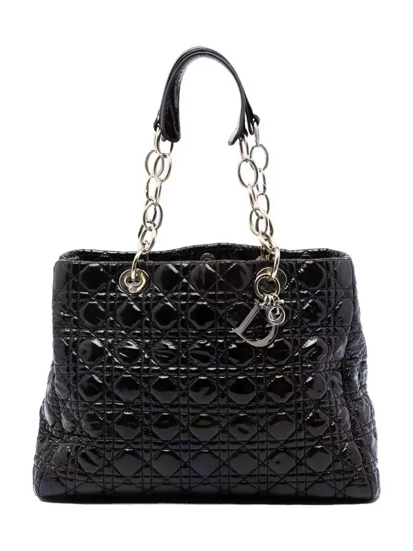 Dior 2012 Large Patent Cannage Lady Soft Shopping Tote Bag - Black