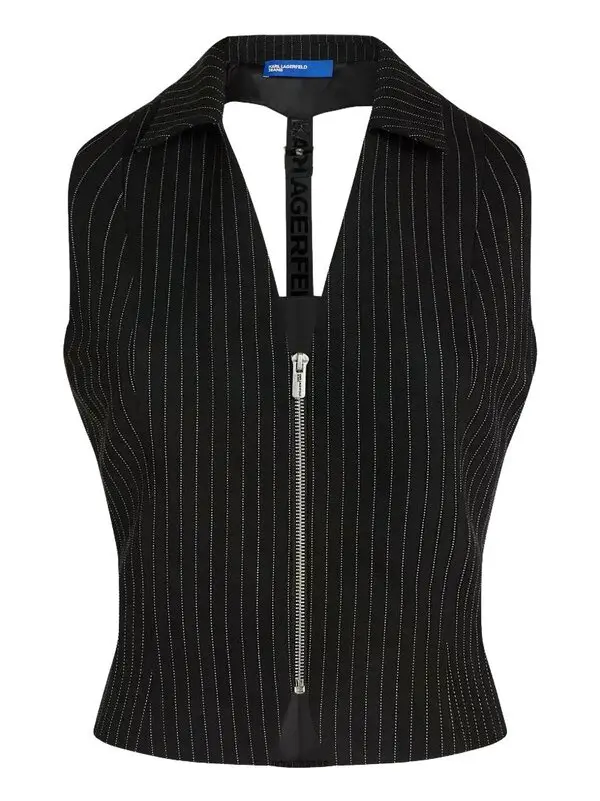 Karl Lagerfeld Pinstripe Zip-up Waistcoat - Black