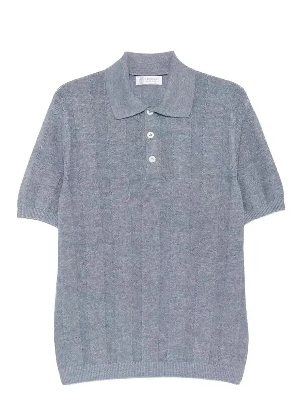 Brunello Cucinelli Stripe-knit Polo Shirt - Blue