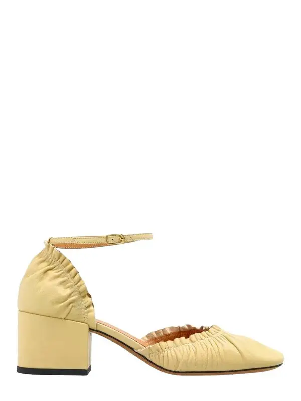 ODISSI Ruched Leather Heeled Pumps - Yellow