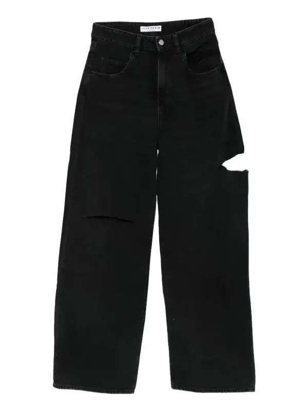 ICON DENIM LOS ANGELES Poppy Ripped Wide Leg Jeans - Black