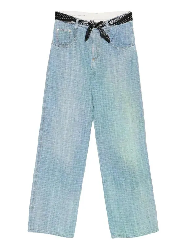 Ermanno Scervino Check-pattern Wide Leg Jeans With Belt - Blue