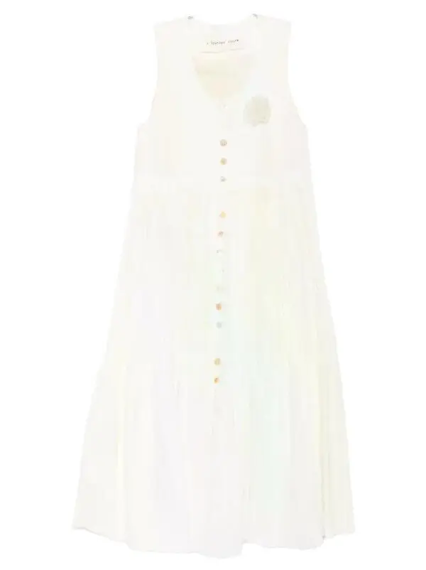 A TENTATIVE ATELIER Pleated Floral-appliqué Dress - White