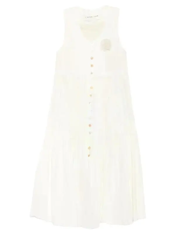 A TENTATIVE ATELIER Pleated Floral-appliqué Dress - White
