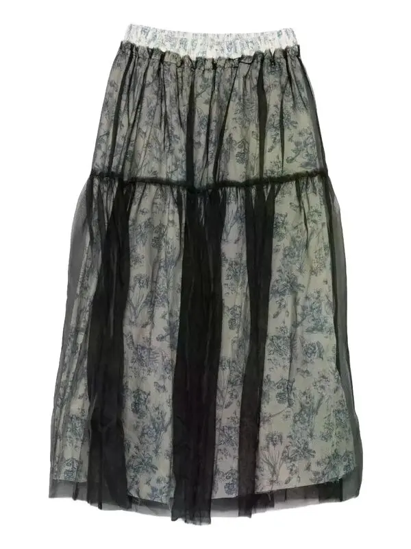 A TENTATIVE ATELIER Toile De Jouy Tulle-overlay Skirt - Black