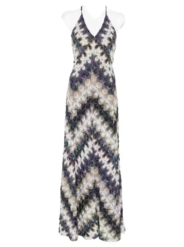 Missoni Zigzag-pattern V-neck Maxi Dress - Blue