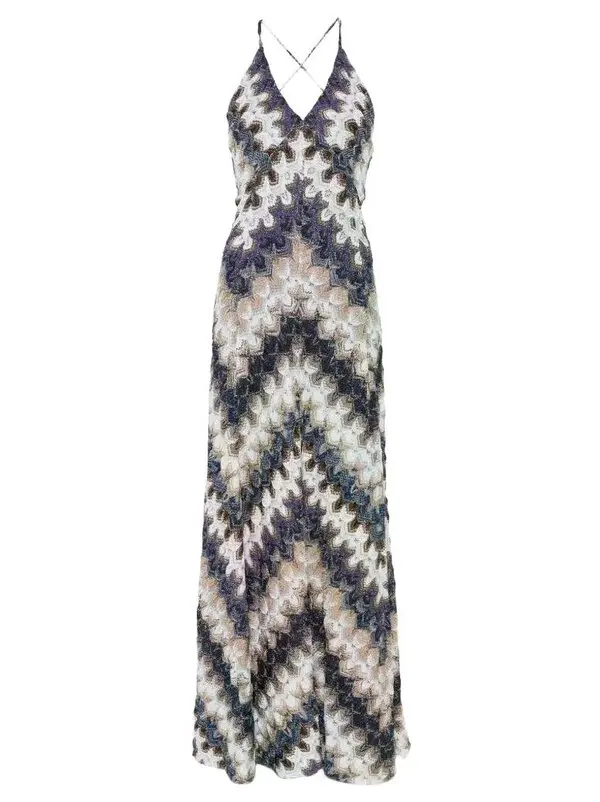Missoni Zigzag-pattern V-neck Maxi Dress - Blue