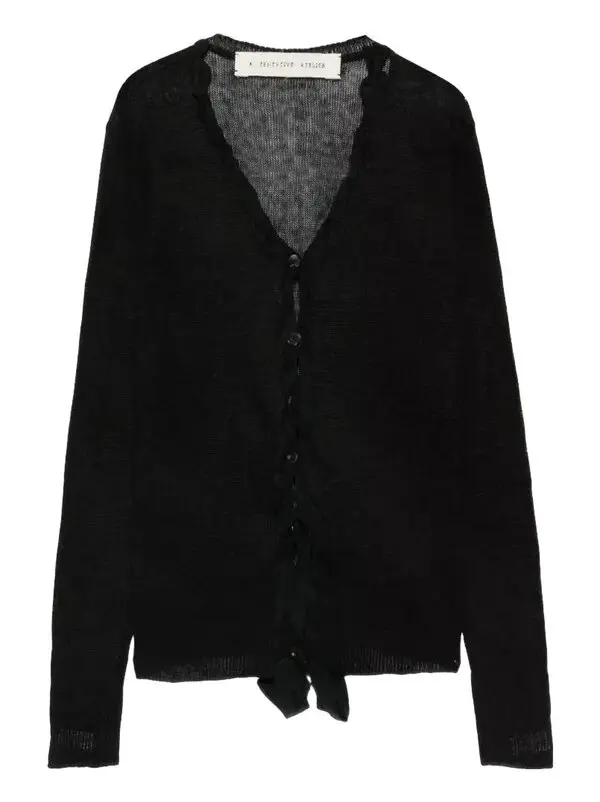 A TENTATIVE ATELIER Ruffle-trimmed Sheer Knit Cardigan - Black