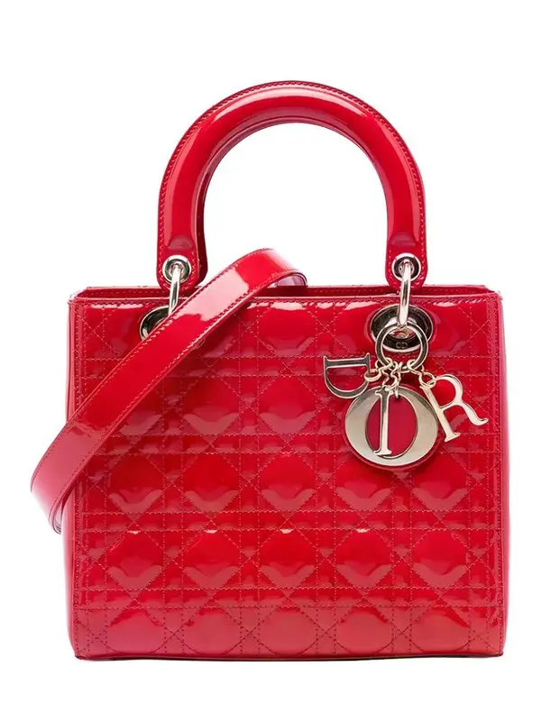 Dior 2016 Medium Patent Cannage Lady Satchel - Red