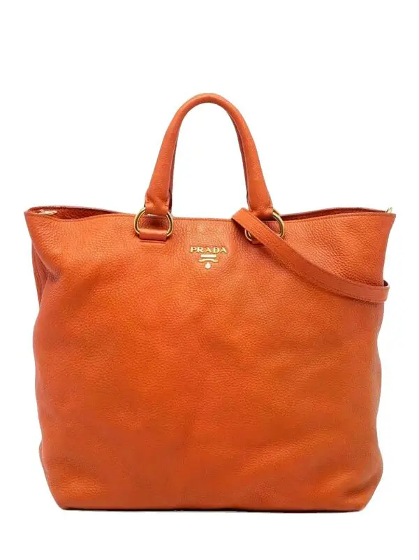 Prada Vitello Daino Open Convertible Tote Satchel 2013-2015 - Orange
